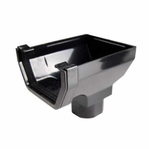 Black Square Line Guttering Stop End Outlet 114mm | Speedy Plastics Ltd