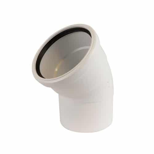 110mm Push Fit Soil 45′ degree Single Socket Bend White | Speedy Plastics Ltd
